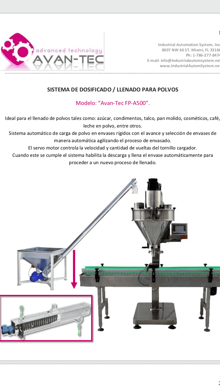 Llenadora pesadora de polvos y granos FP-500A Avan-Tec