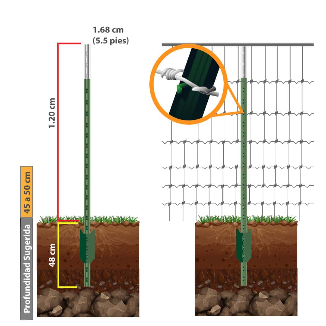 Poste Ganadero de Acero Tipo T 1.68 Metros
